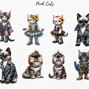 Gothic Punk Rocker Cat Illustrations, Mohawk Kitten, Clipart, Clip Art ...