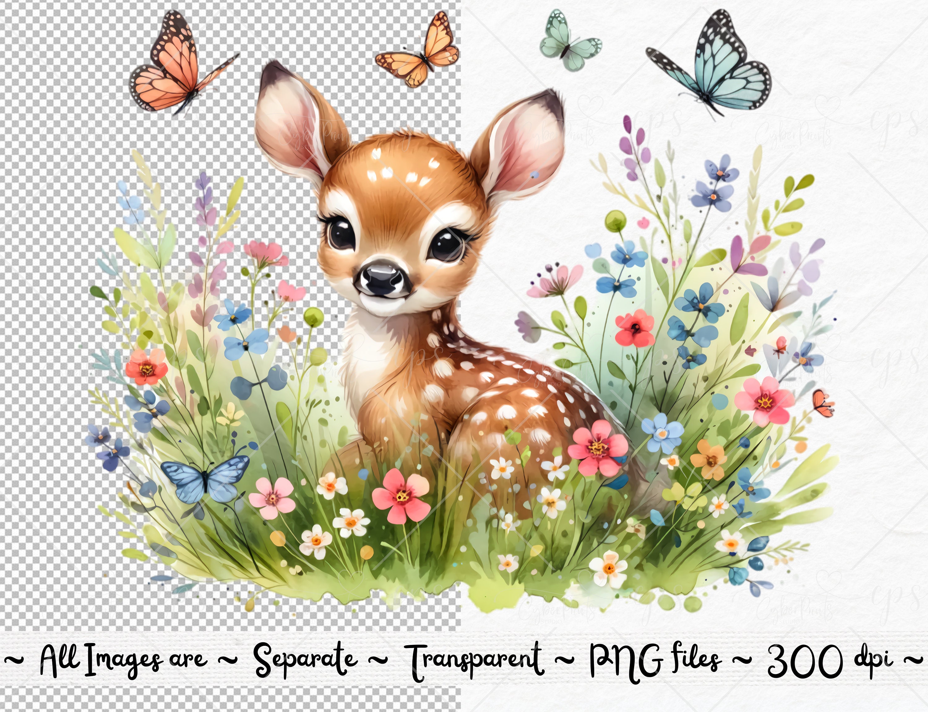 Cute Baby Animals Clipart, Spring PNG, Watercolor Forest Animals Png ...