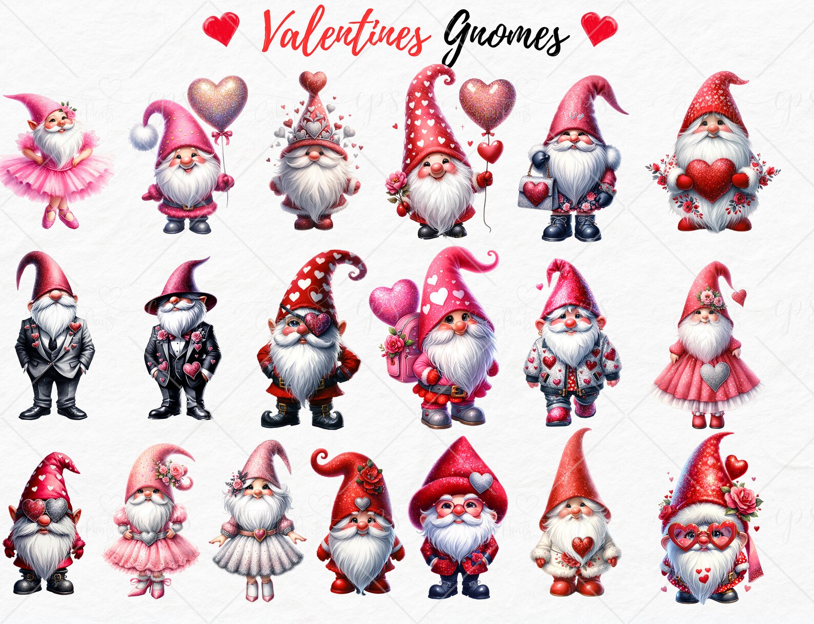 Valentine Gnomes Holiday Clipart, Love, Hearts, Cute Whimsical, Fantasy ...