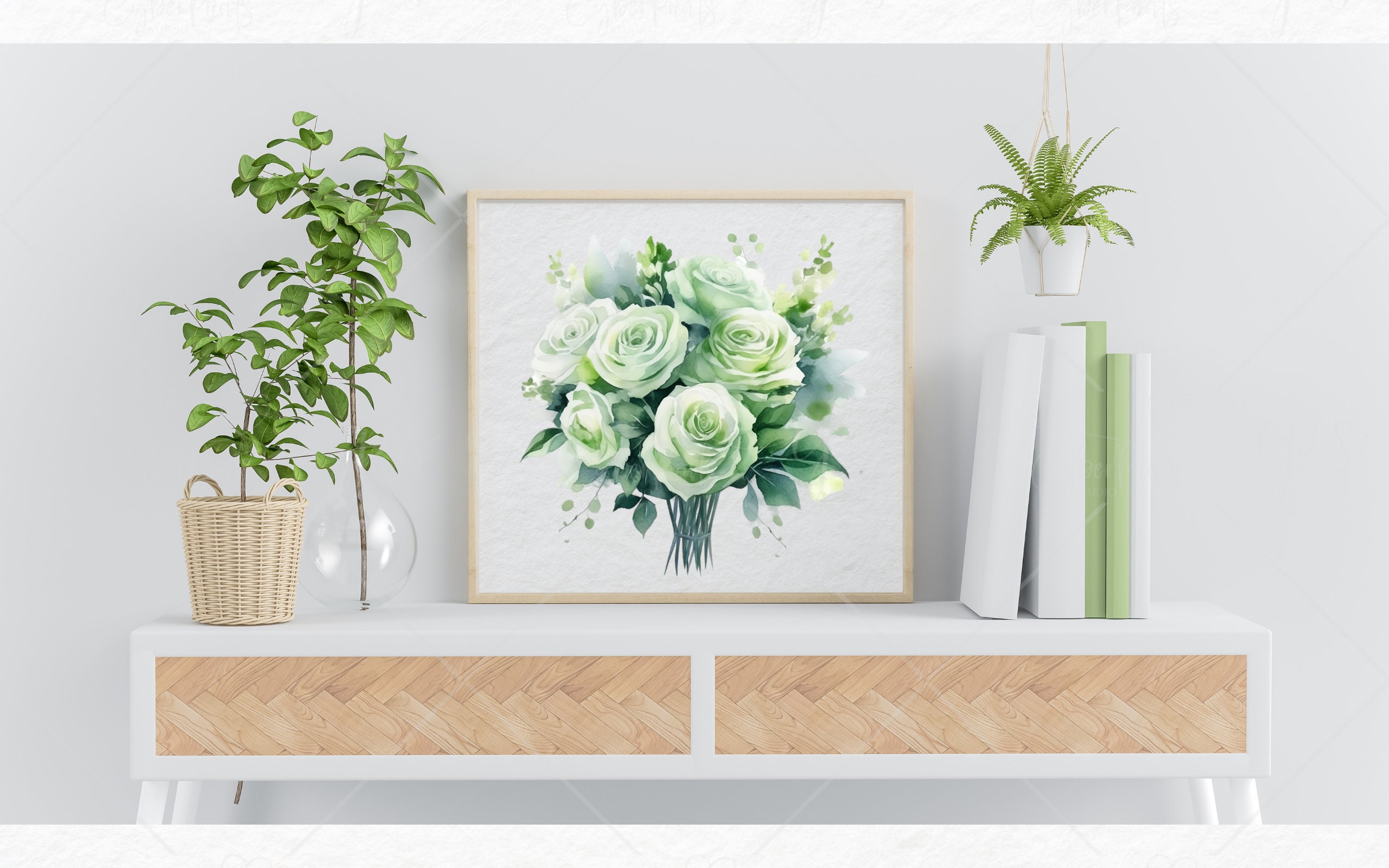 Watercolor Green Roses Clipart Roses in PNG Format Instant - Etsy
