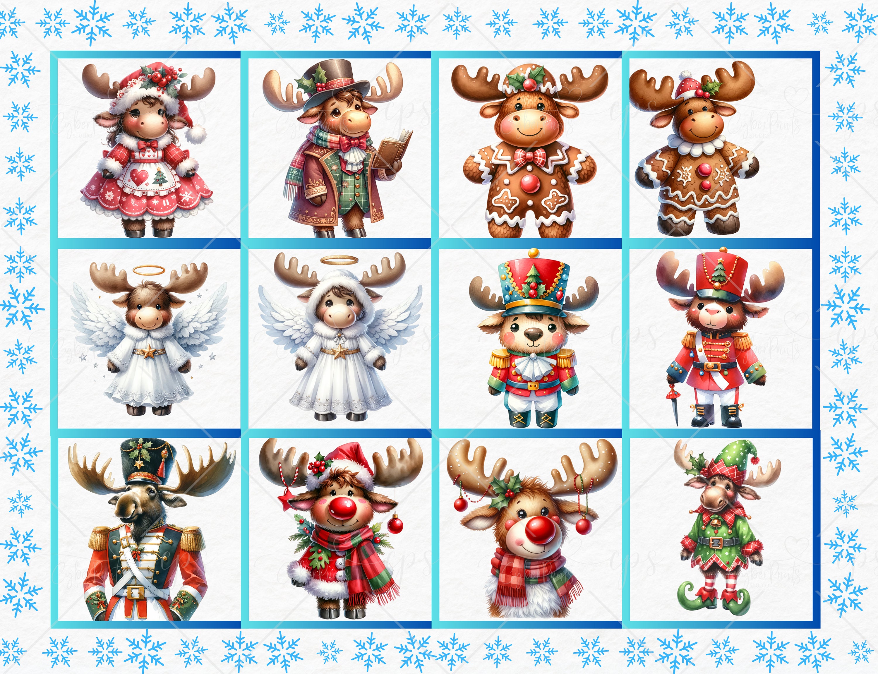 Christmas Moose PNG Clipart, Watercolor Winter Moose Holiday Bundle ...