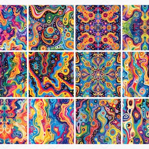 Psychedelic Seamless Patterns - 74 Designs - 12x12 Inch - Commercial Use - Colorful Pattern ...