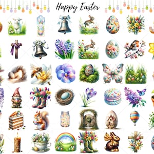 Easter Watercolor Clipart Bundle, PNG Easter Bunny Images, Cute Spring ...