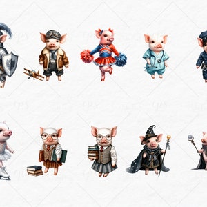 Pigs Watercolor Clipart Bundle - 136 PNG Cute Pig Images, Outfits ...