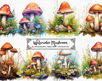Watercolor Mushrooms Clipart Cute Forest Nature Toadstool Clip Art PNG ...