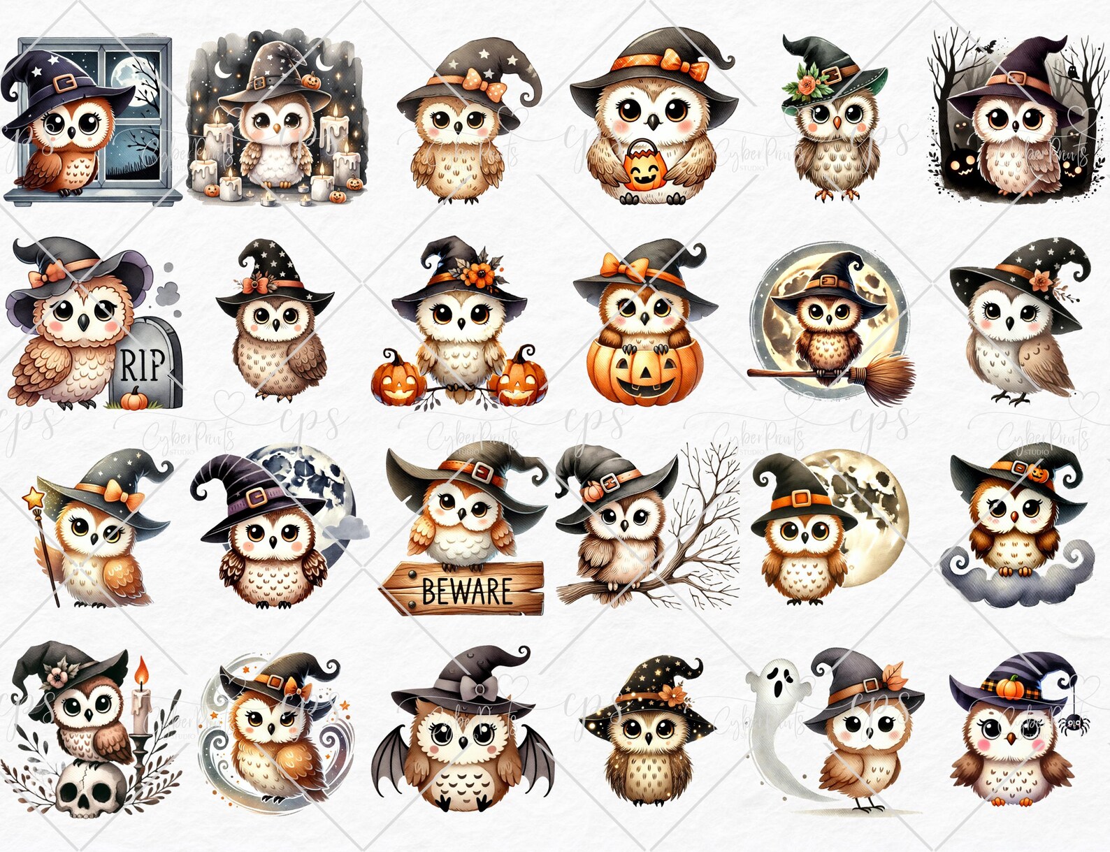 Witch Owls Clipart, Halloween Owl Art, Cute Owl, Fall Digital Art ...
