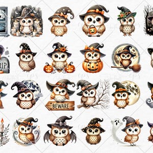 Witch Owls Clipart, Halloween Owl Art, Cute Owl, Fall Digital Art ...