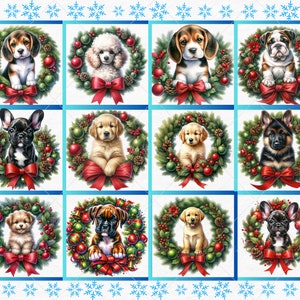 Christmas Puppy Wreaths Watercolor Dog Clipart Bundle - 92 PNG Festive ...
