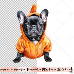 Watercolor French Bulldogs, Autumn French Bulldogs, French Bulldogs ...