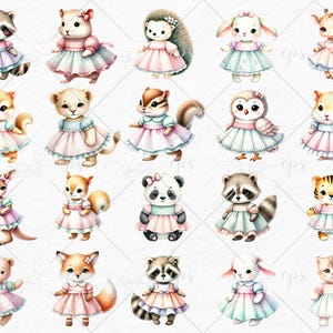 Animal Dress Clipart Bundle - Cute Nursery Animals in Dresses - PNG ...