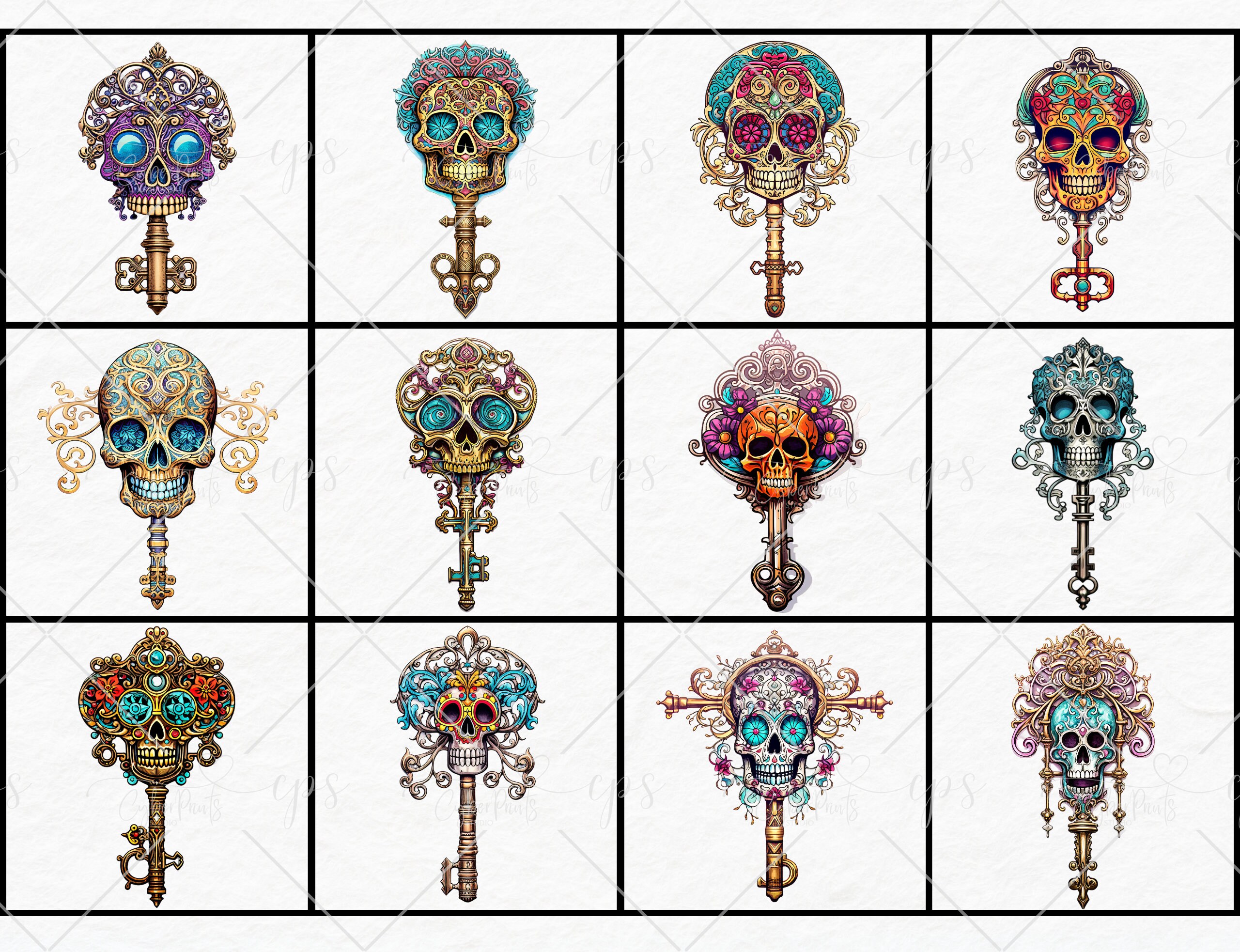 Skeleton Keys Clipart Watercolor Graphics Digital Download PNG Files ...