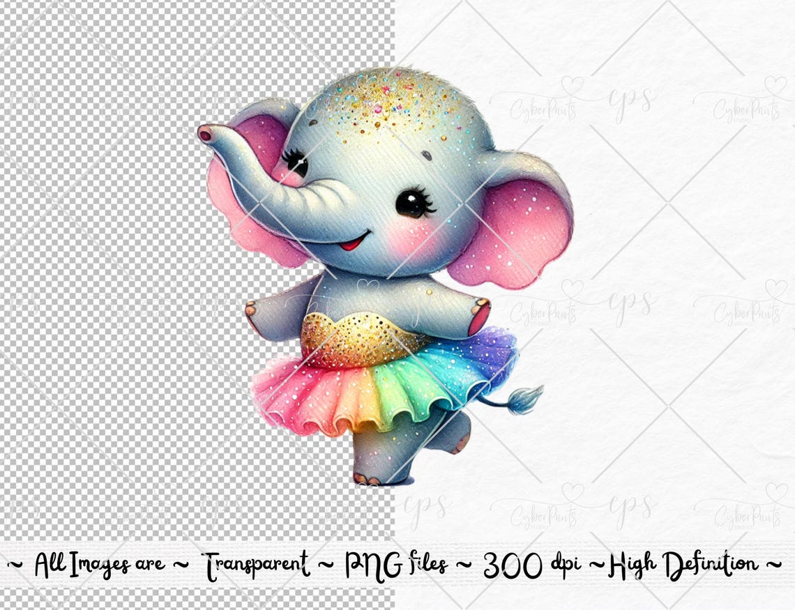 Rainbow Elephant Clipart - Cute Watercolor Elephants PNG - Digital ...