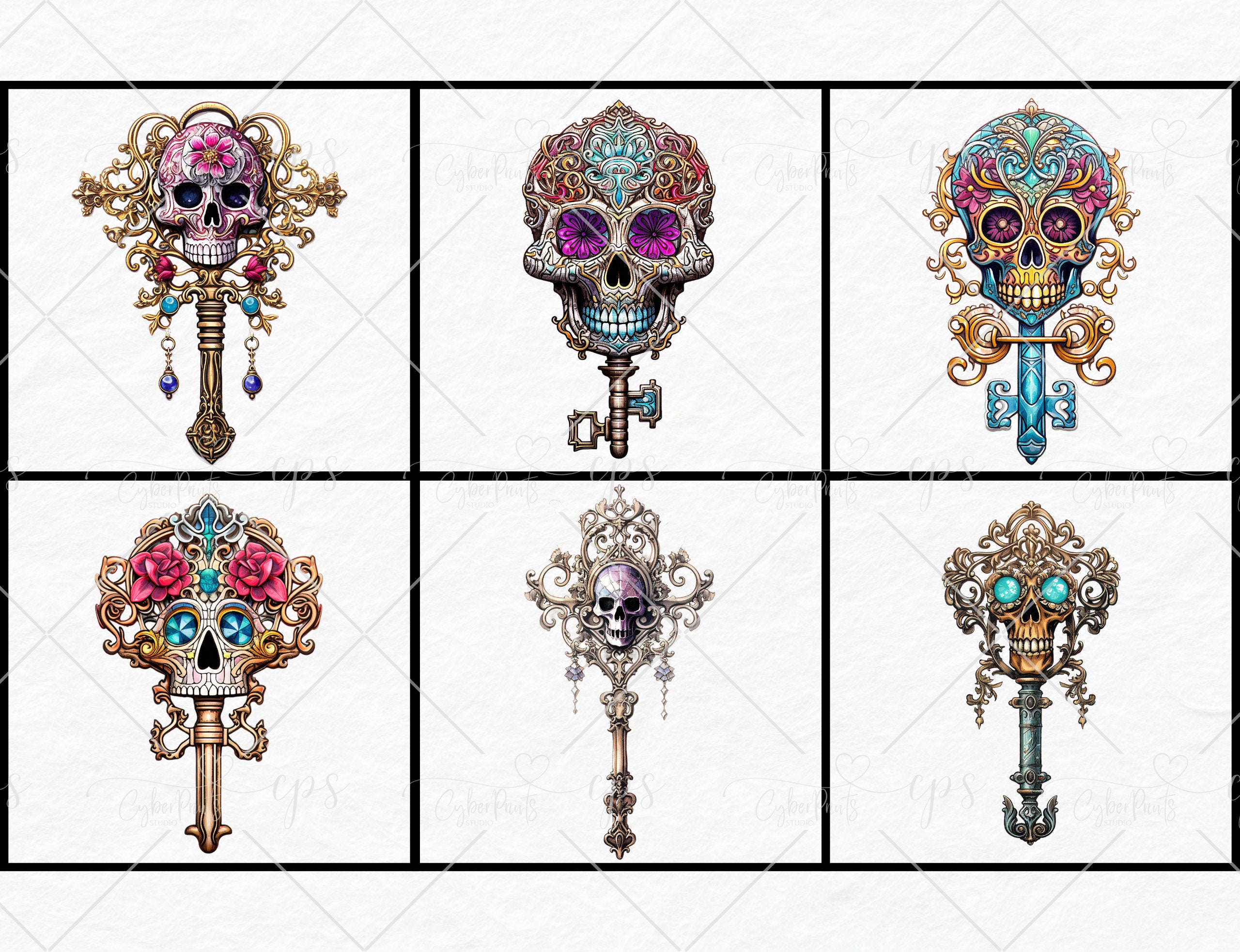 Skeleton Keys Clipart Watercolor Graphics Digital Download PNG Files ...