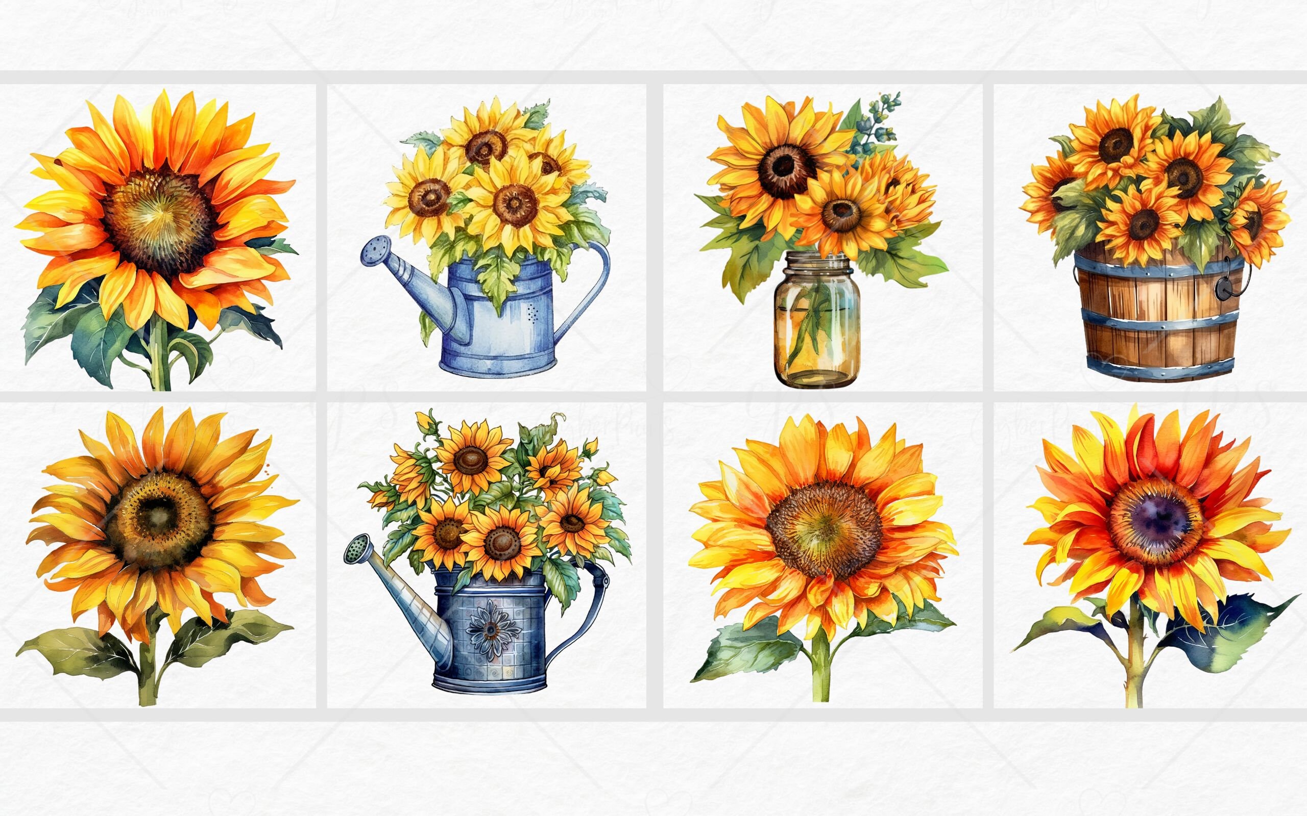 Watercolor Sunflowers Clipart Fall Sunflower Floral Bouquets in PNG ...