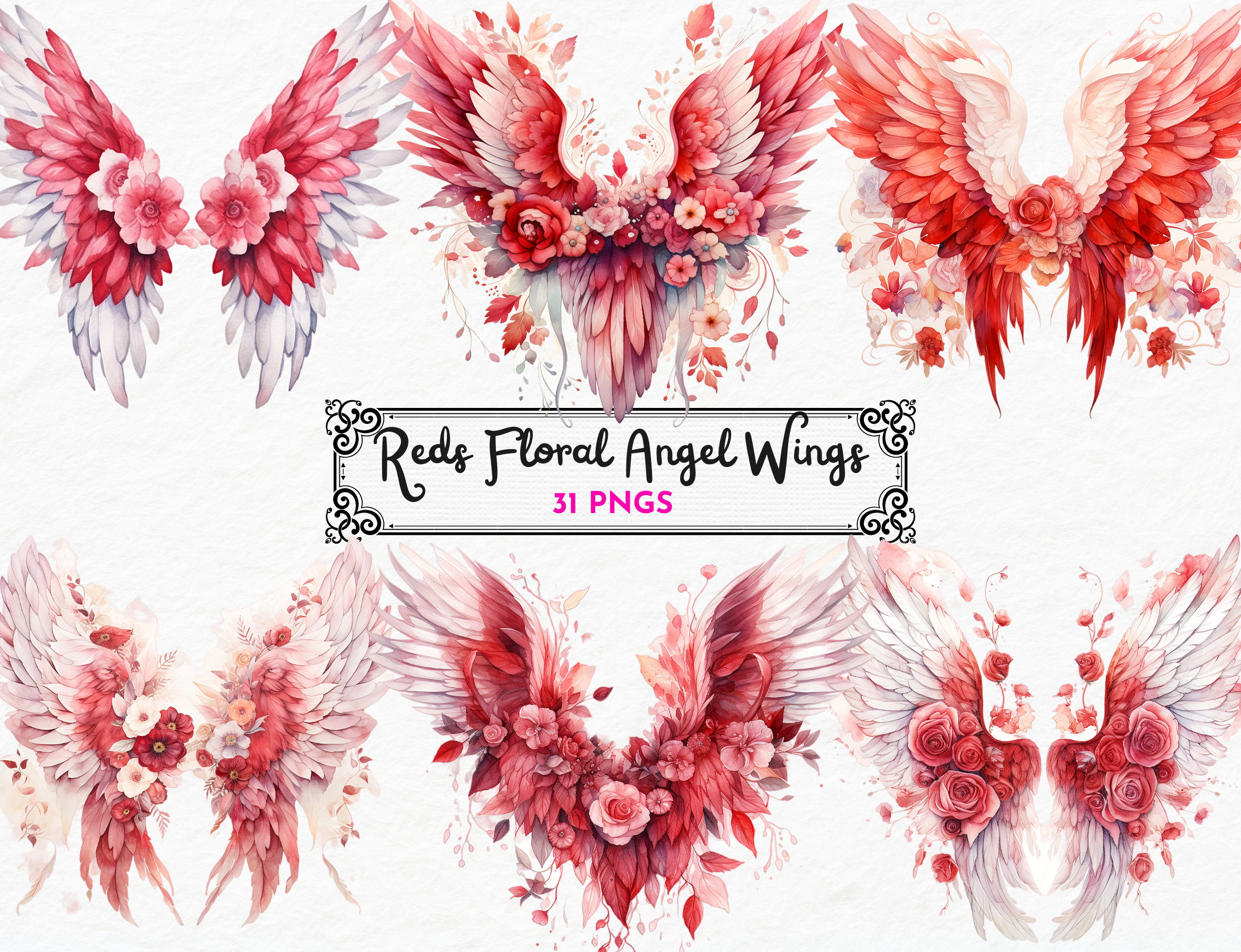 Floral Angel Wings Clipart, Watercolor Clipart, Feather Wings Png ...