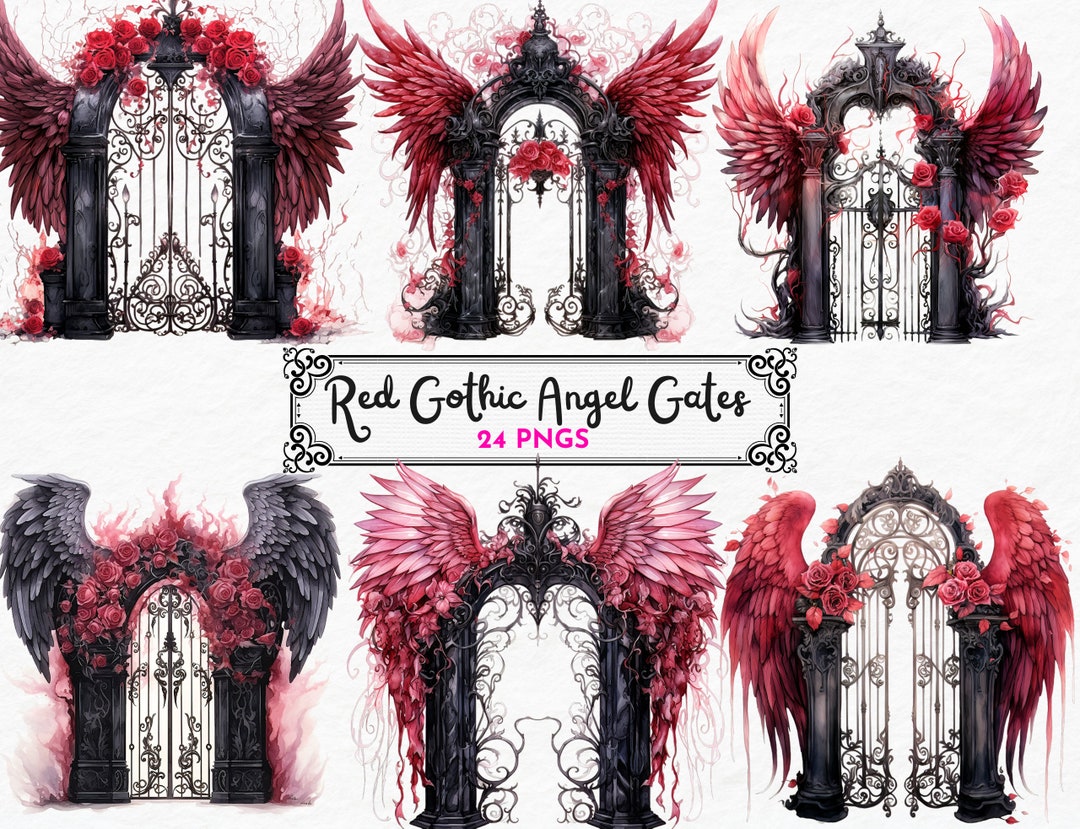 Red Gothic Angel Gates Clipart - Ethereal Doors, Fantasy Heaven ...