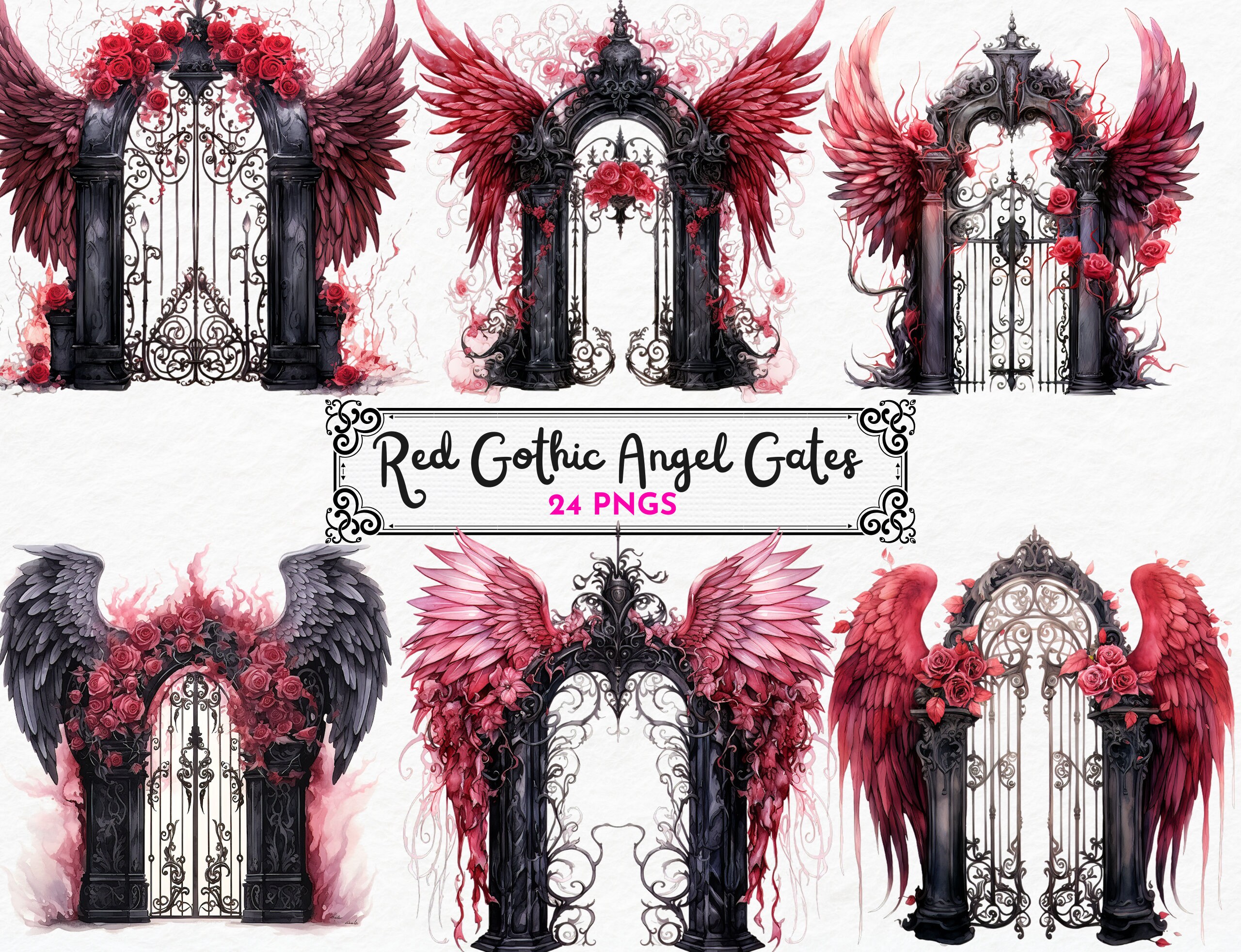 Red Gothic Angel Gates Clipart Ethereal Doors, Fantasy Heaven ...