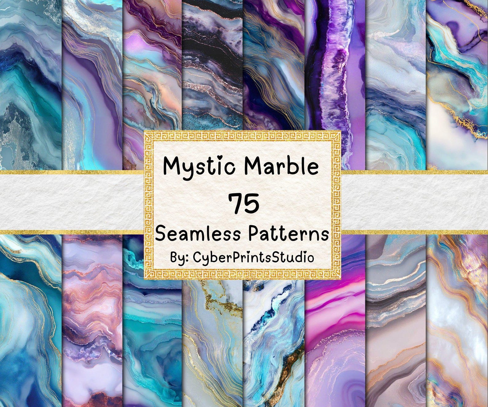Mystic Marble Digital Paper – 75 Seamless Iridescent Gemstone ...