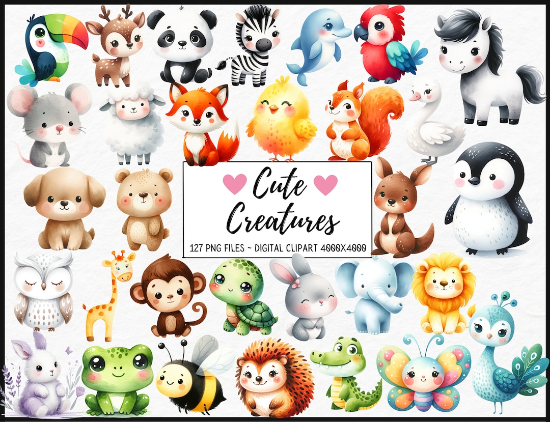 Cute Animals Clipart, Spring PNG, Watercolor Forest Baby Animals Png ...