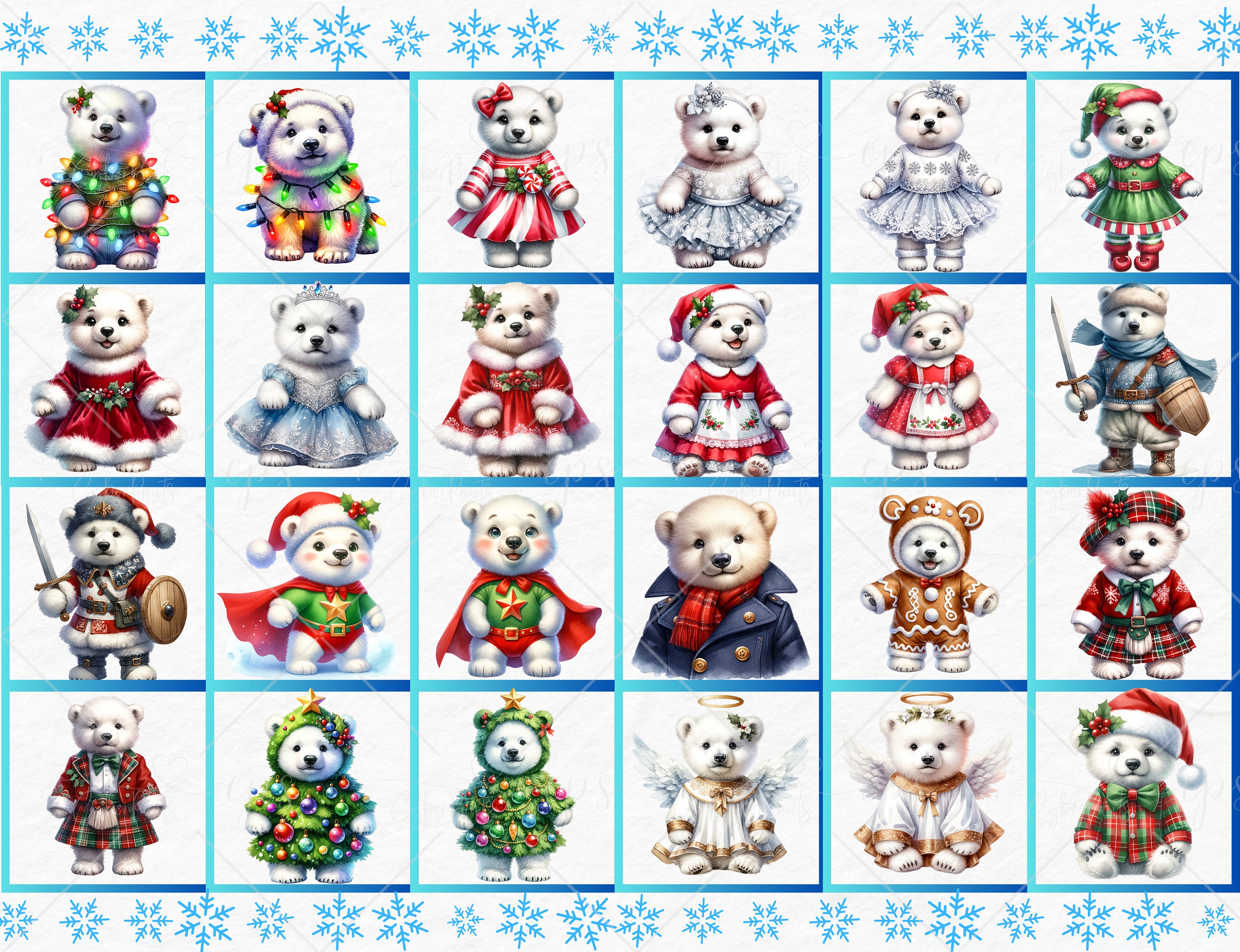 Christmas Polar Bears Clipart Cute Baby Animals in Outfits, Xmas, Santa ...