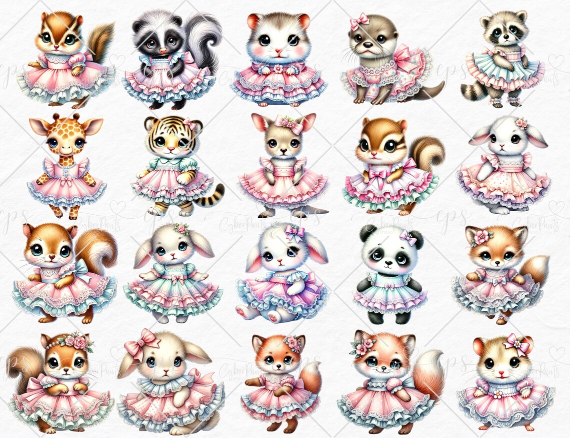 Animal Dress Clipart Bundle - Cute Nursery Animals in Dresses - PNG ...