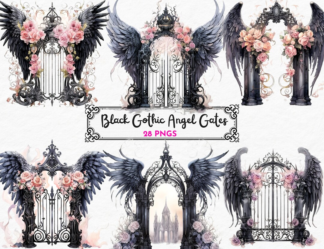 Watercolor Gothic Angel Gates Clipart - Ethereal Doors, Fantasy Heaven ...