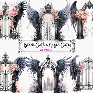 Watercolor Gothic Angel Gates Clipart - Ethereal Doors, Fantasy Heaven ...