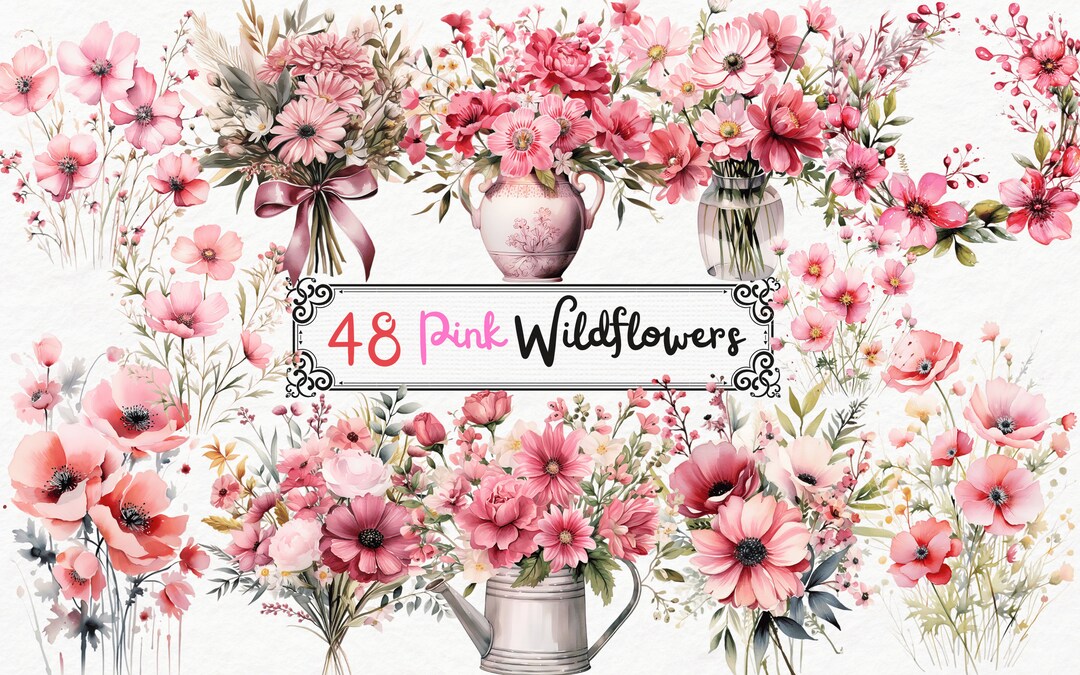 Watercolor Wildflower Clipart - Wildflowers in PNG Format Instant ...