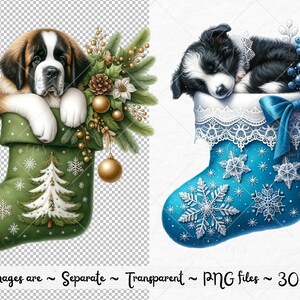 Christmas Puppy Stocking, Cute Watercolor Dog Clipart, Holiday, Festive ...