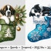 Christmas Puppy Stocking, Cute Watercolor Dog Clipart, Holiday, Festive ...
