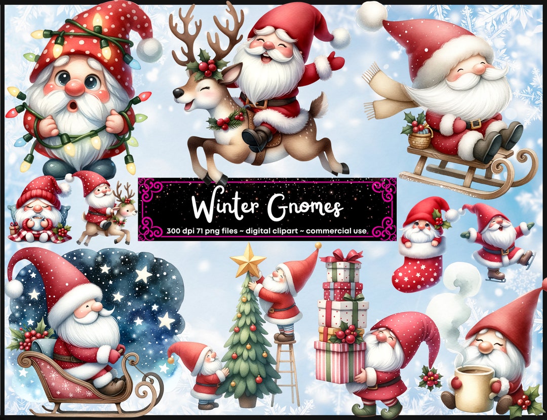 Winter Gnomes Clipart, Holiday Fun, PNG Christmas, Santa Claus, Digital ...