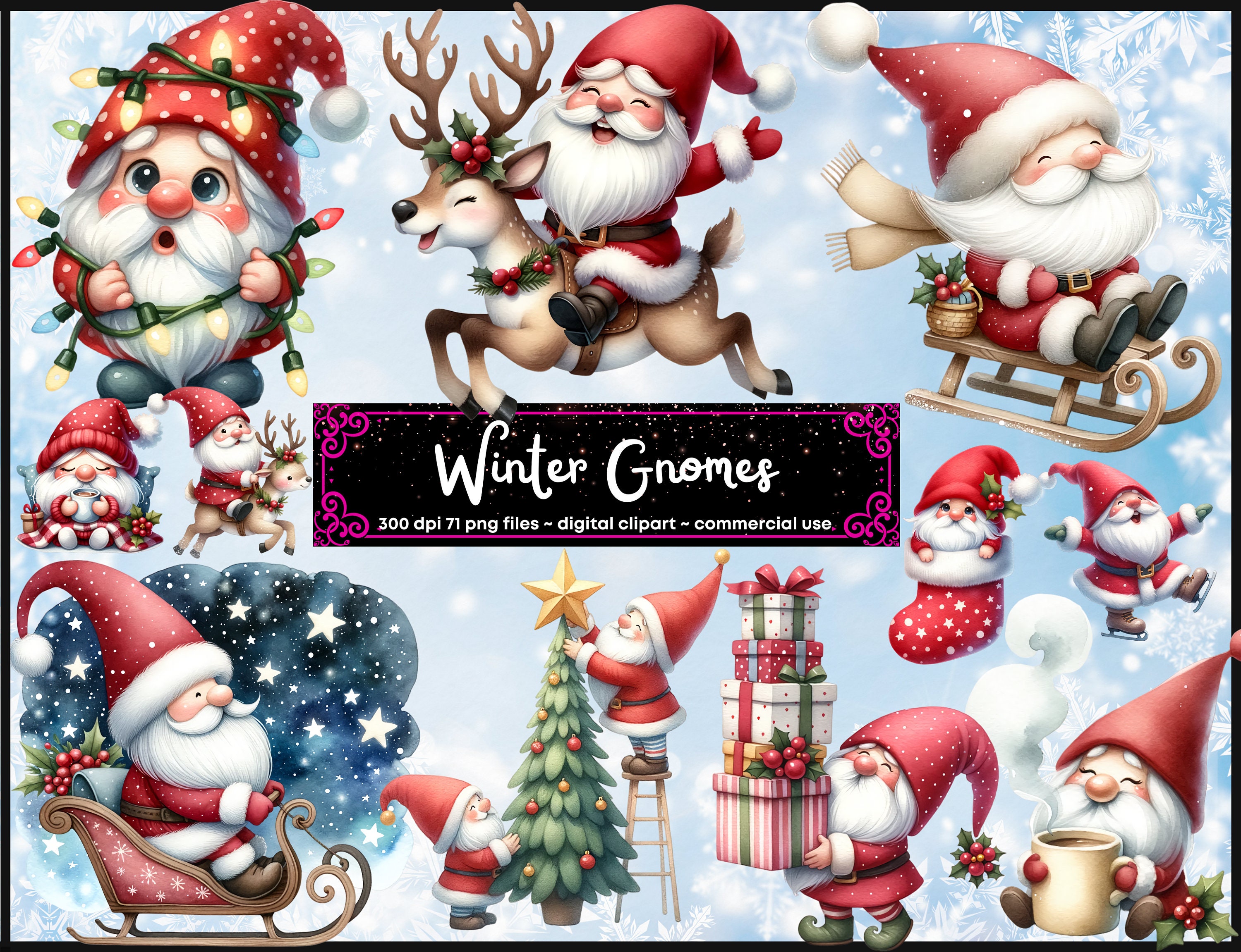 Winter Gnomes Clipart, Holiday Fun, PNG Christmas, Santa Claus, Digital ...