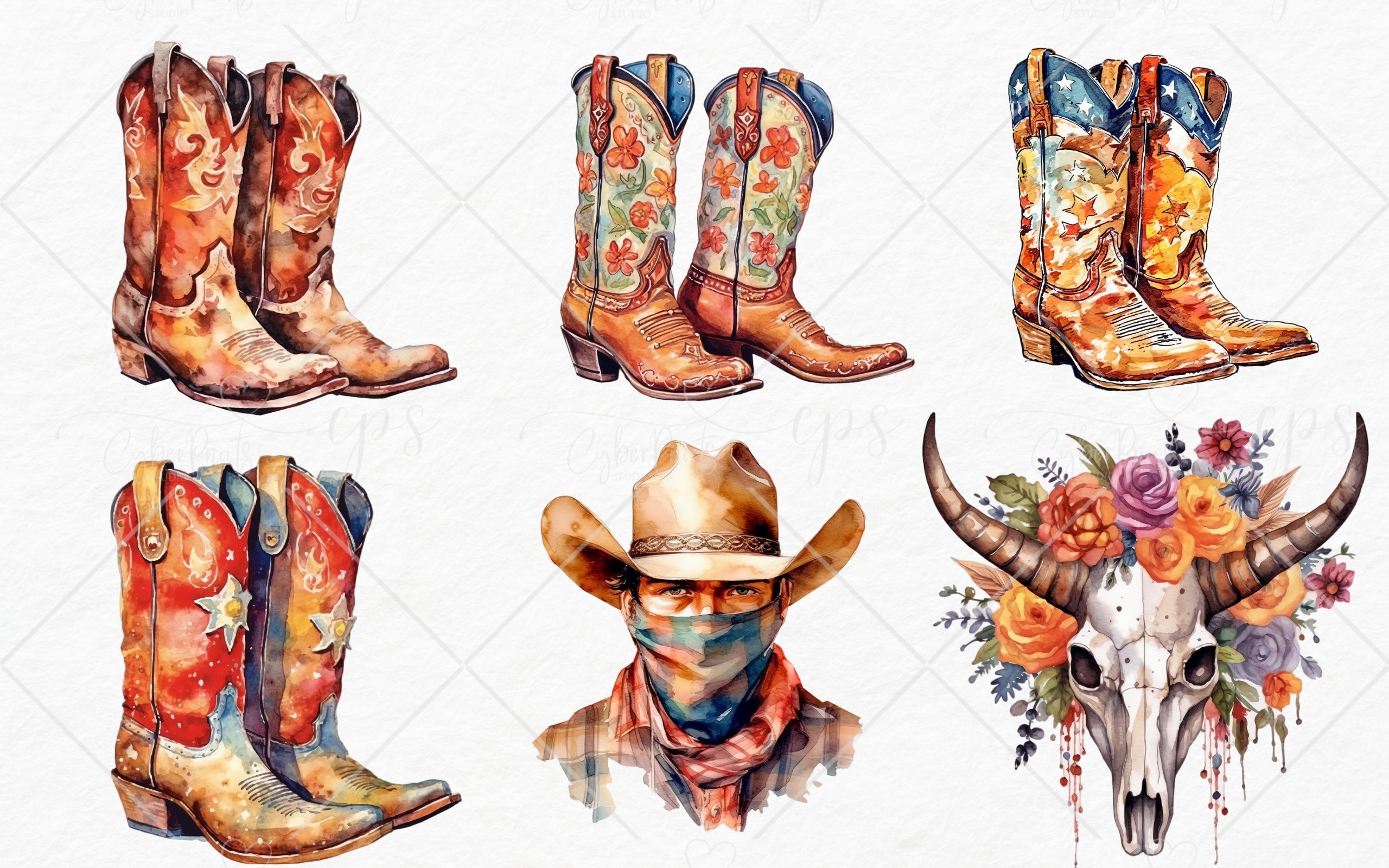 Watercolor Western Clipart Cowboy Clipart Texas Cowboy Ranch - Etsy