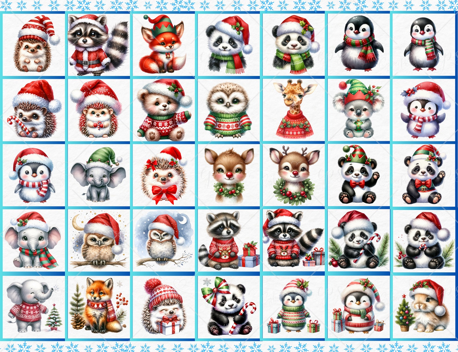 Christmas Animals Clip Art Cute Santa Animals in Png Format, Penguin ...