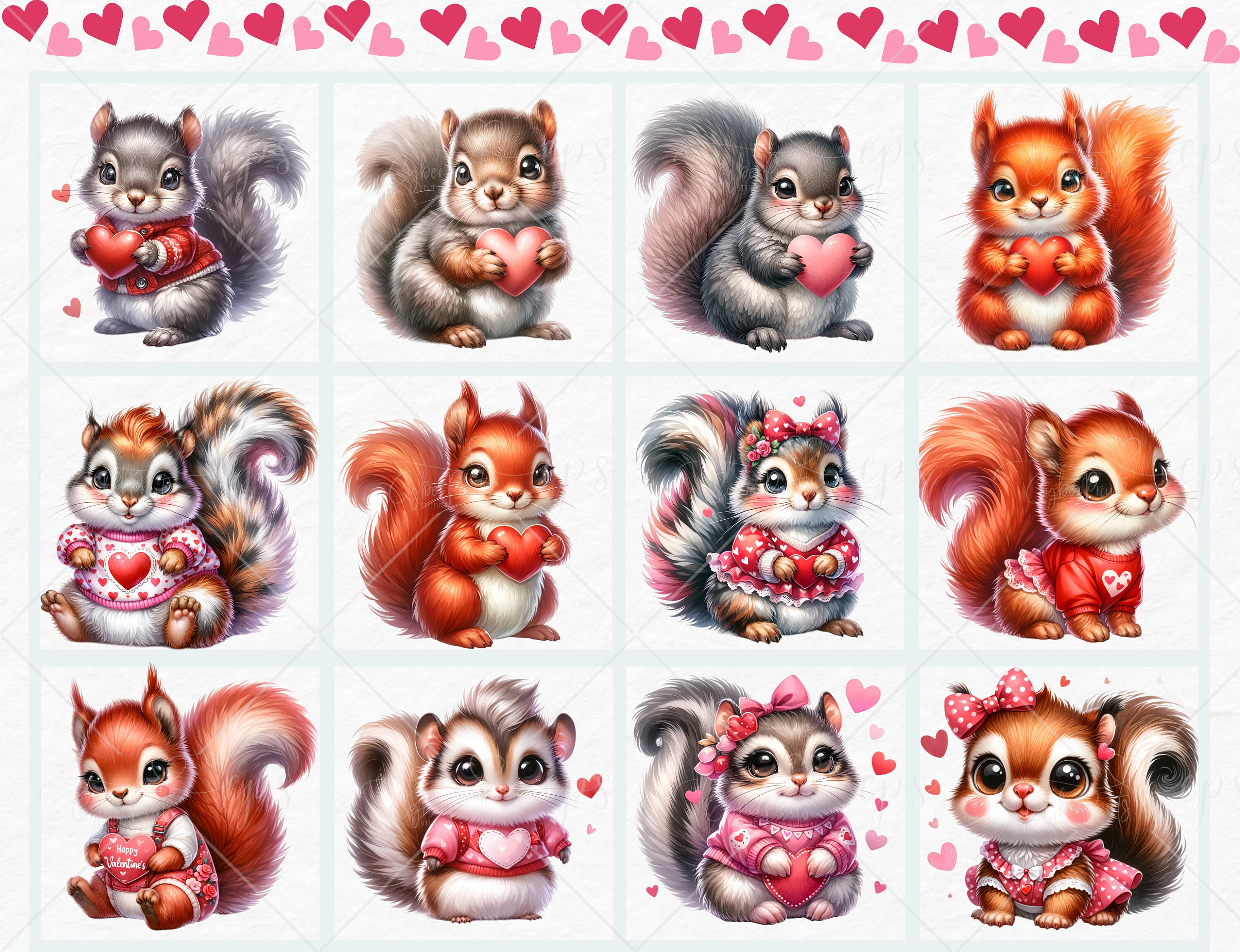 Valentine Squirrel Clipart Bundle - Sublimation Bundle for Valentines ...