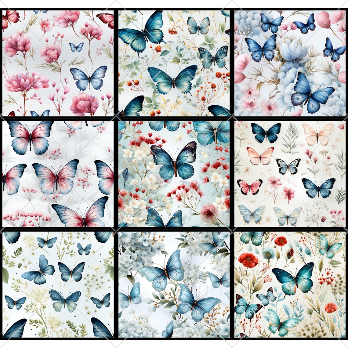 Seamless Watercolor Butterflies Digital Paper, Butterfly Blooms ...