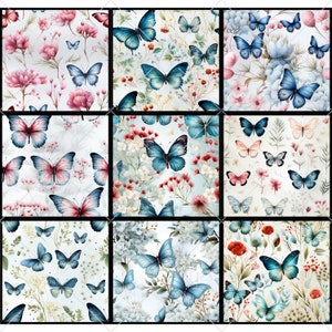 Seamless Watercolor Butterflies Digital Paper, Butterfly Blooms ...