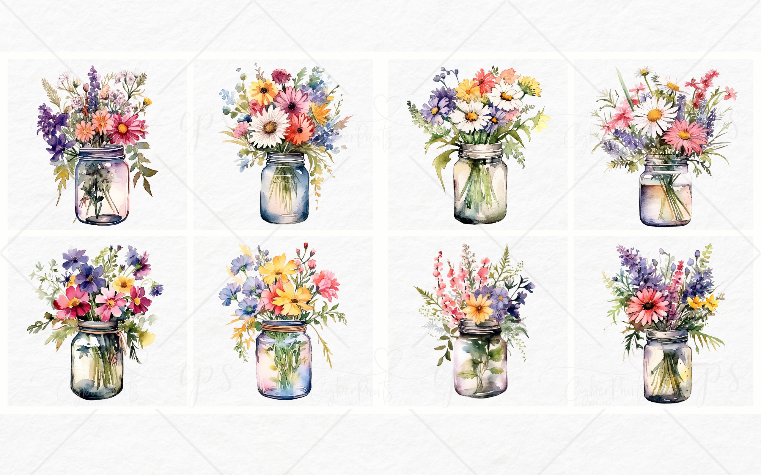 Watercolor Wildflower Clipart Wildflowers in PNG Format Instant ...
