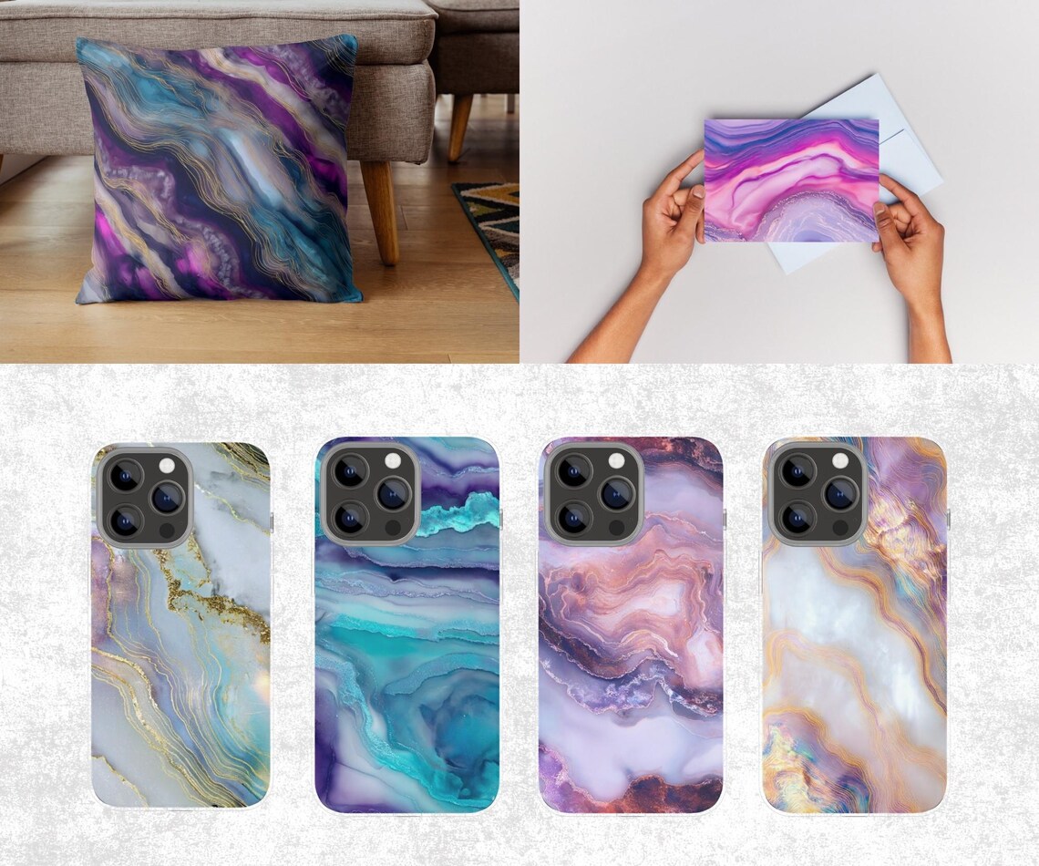 Mystic Marble Digital Paper – 75 Seamless Iridescent Gemstone ...