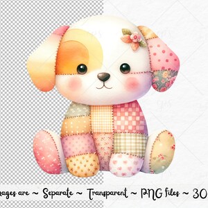 Patchwork PNG Quilted Puppy, Stuffed Animal, Nursery Art, Cute Adorable ...