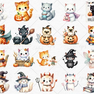 Halloween Cats Watercolor Clipart Bundle - 115 PNG Spooky Cat Images ...