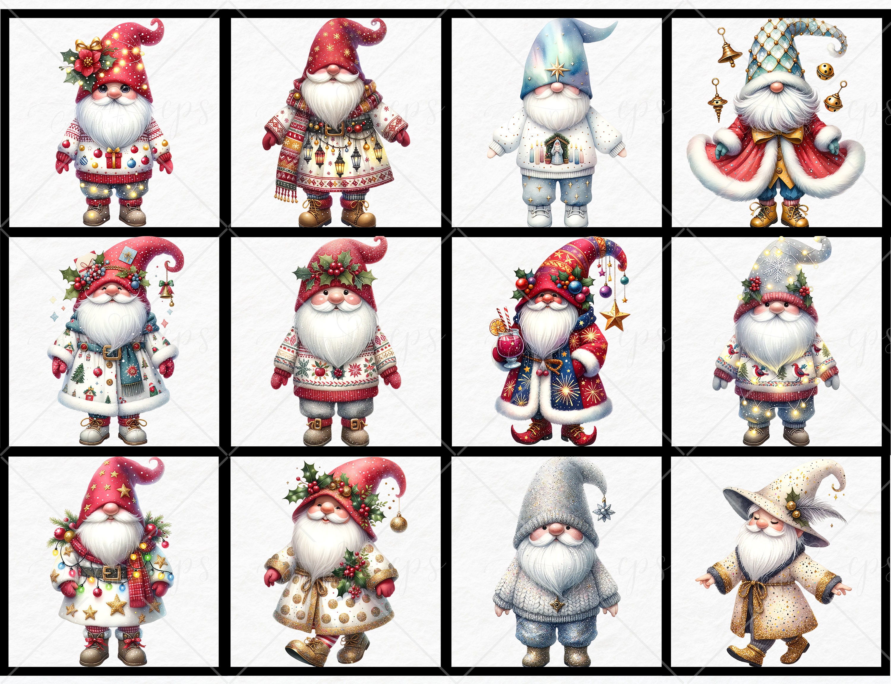 Festive Holiday Gnomes Clipart, Whimsical, Fun, PNG Christmas, Santa ...