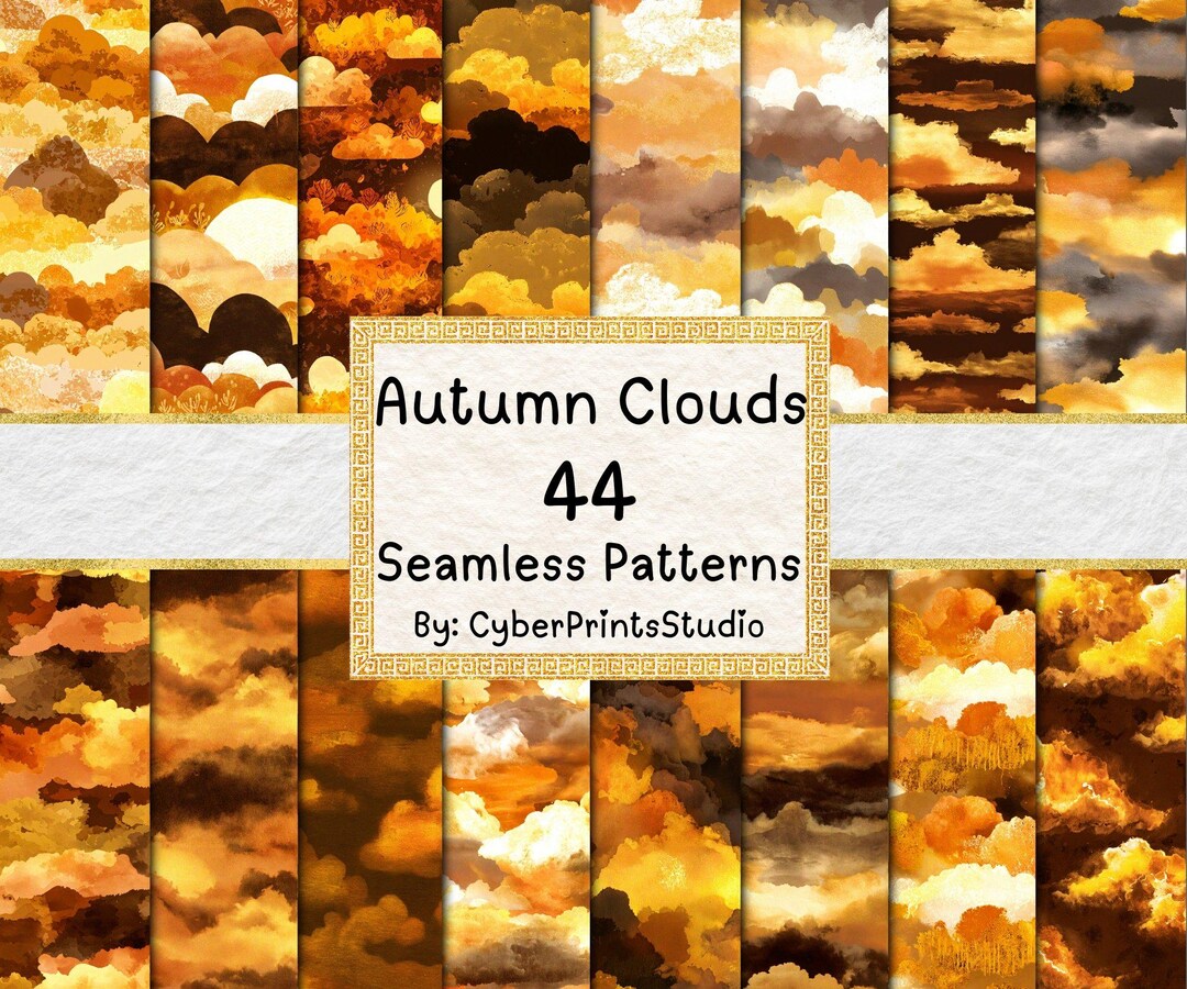 Autumn Clouds Digital Paper – 44 Seamless Fall Sky Watercolor Patterns ...