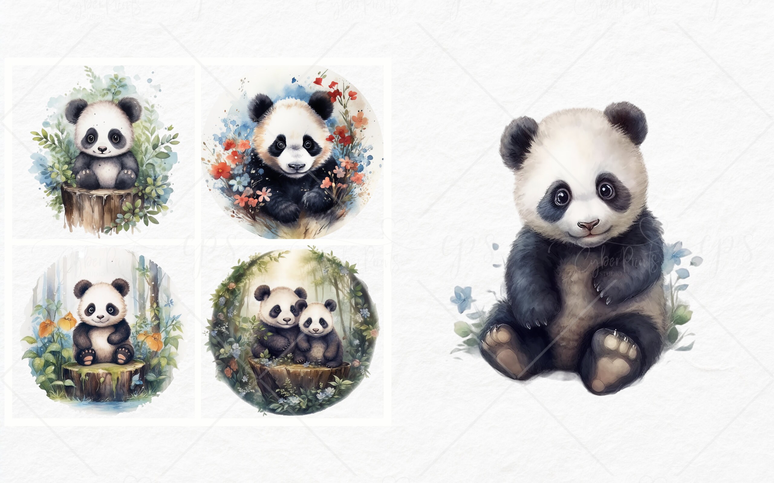 Cute Panda Clipart Watercolor Panda Png, Digital Print, Illustration ...