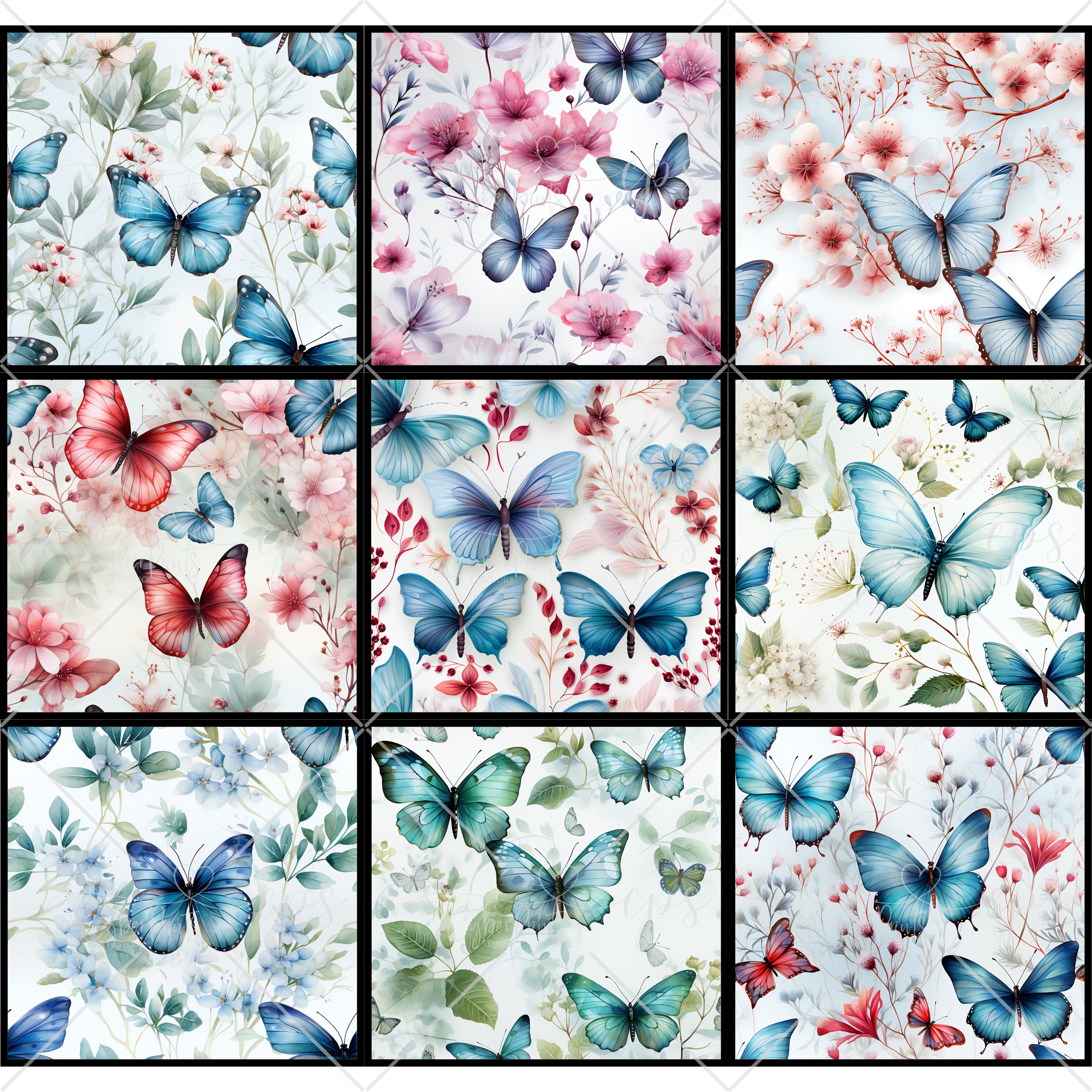 Seamless Watercolor Butterflies Digital Paper, Butterfly Blooms ...