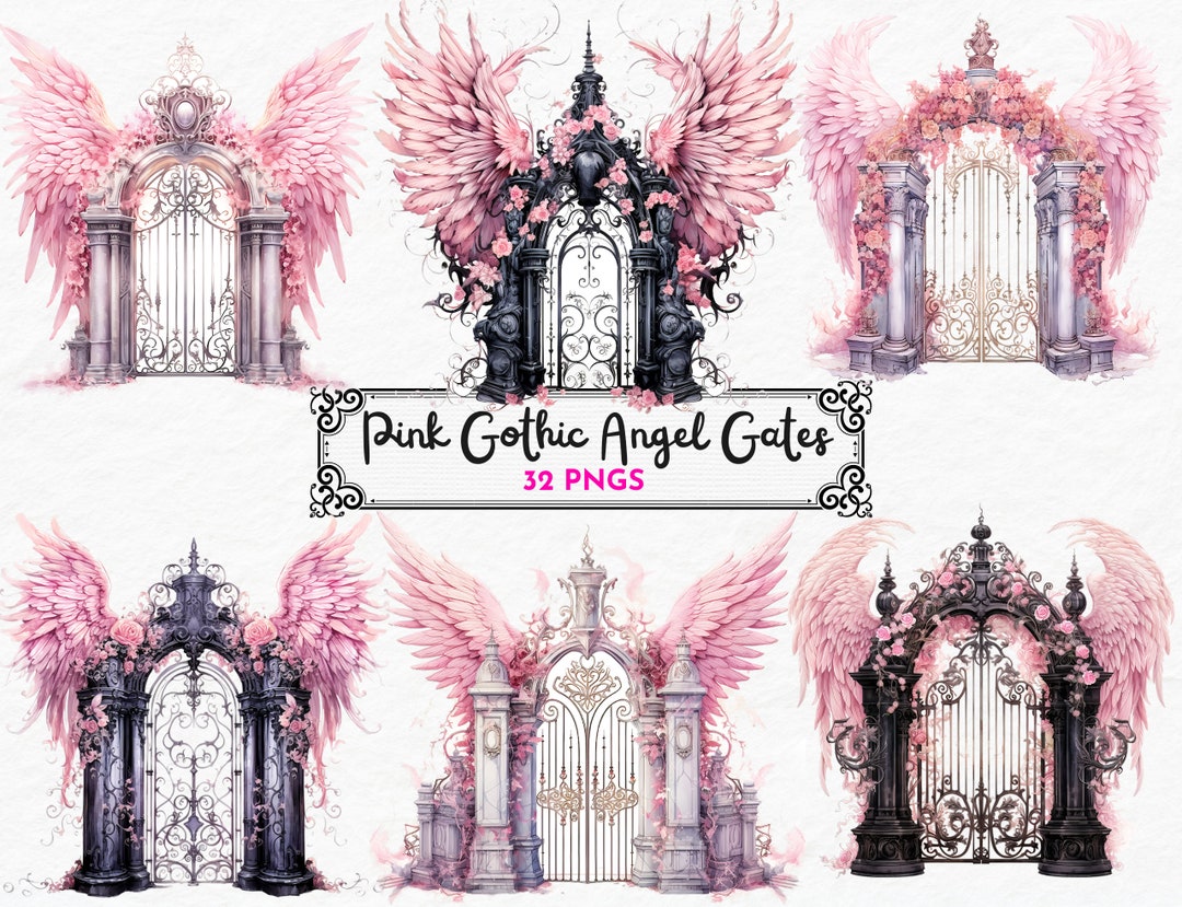 Pink Gothic Angel Gates Clipart - Ethereal Doors, Fantasy Heaven ...