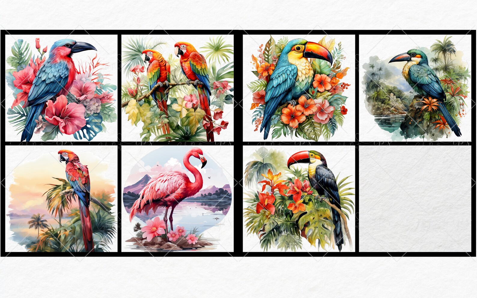 Watercolor Tropical Birds Clipart Tropical Birds With Hibiscus and ...
