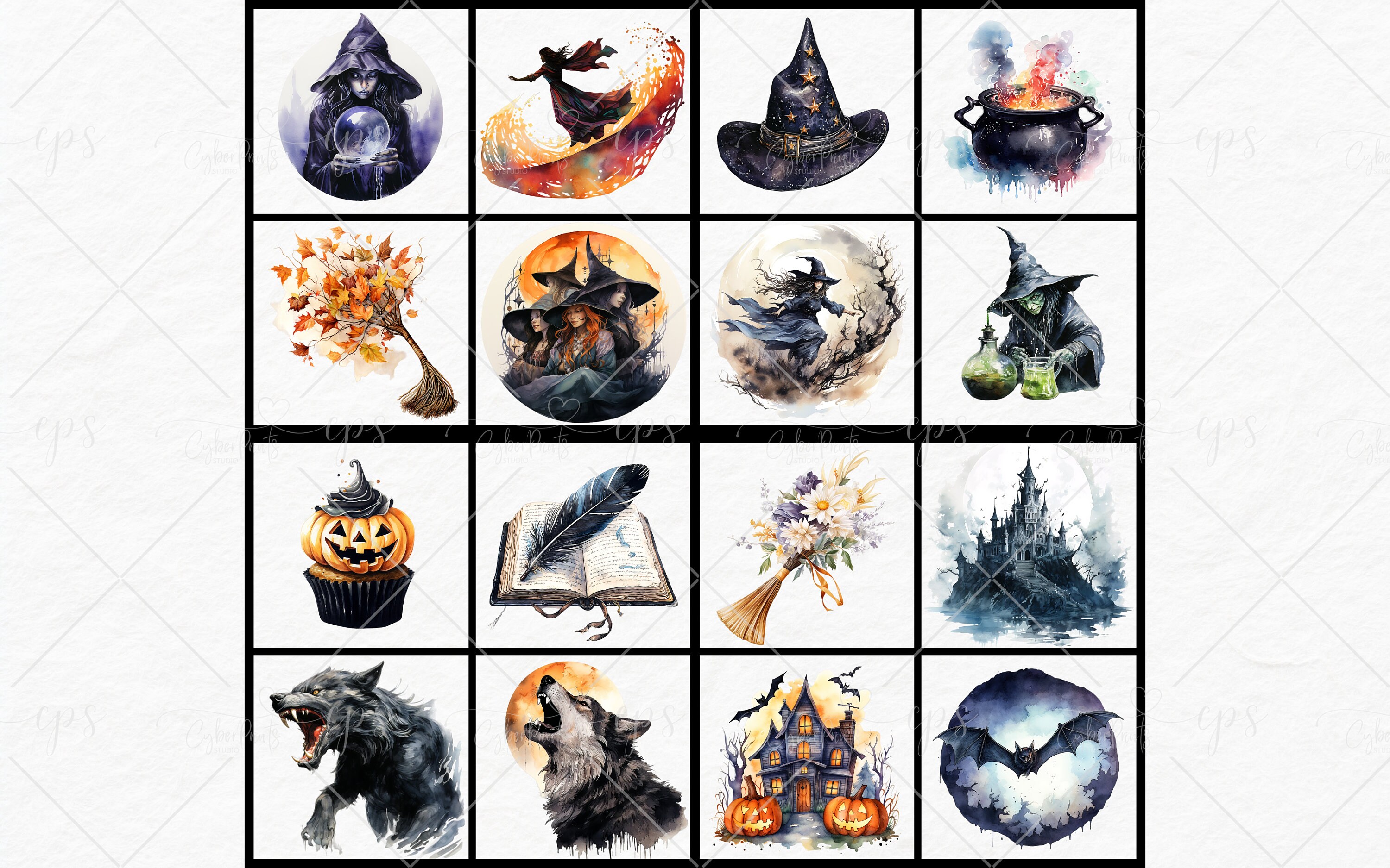 Happy Halloween Clipart, Watercolor Halloween, Pumpkin Cat Witch Hat ...