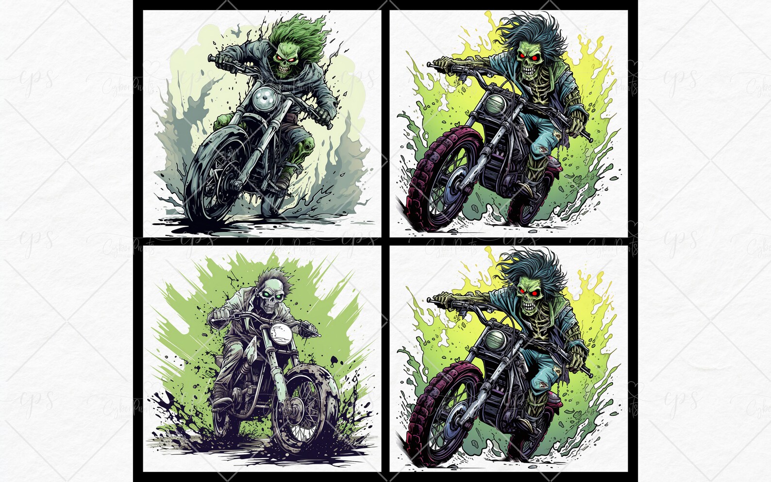 Undead Bikers Clipart, PNG Zombie Printables, Gothic Zombies, Zombie ...