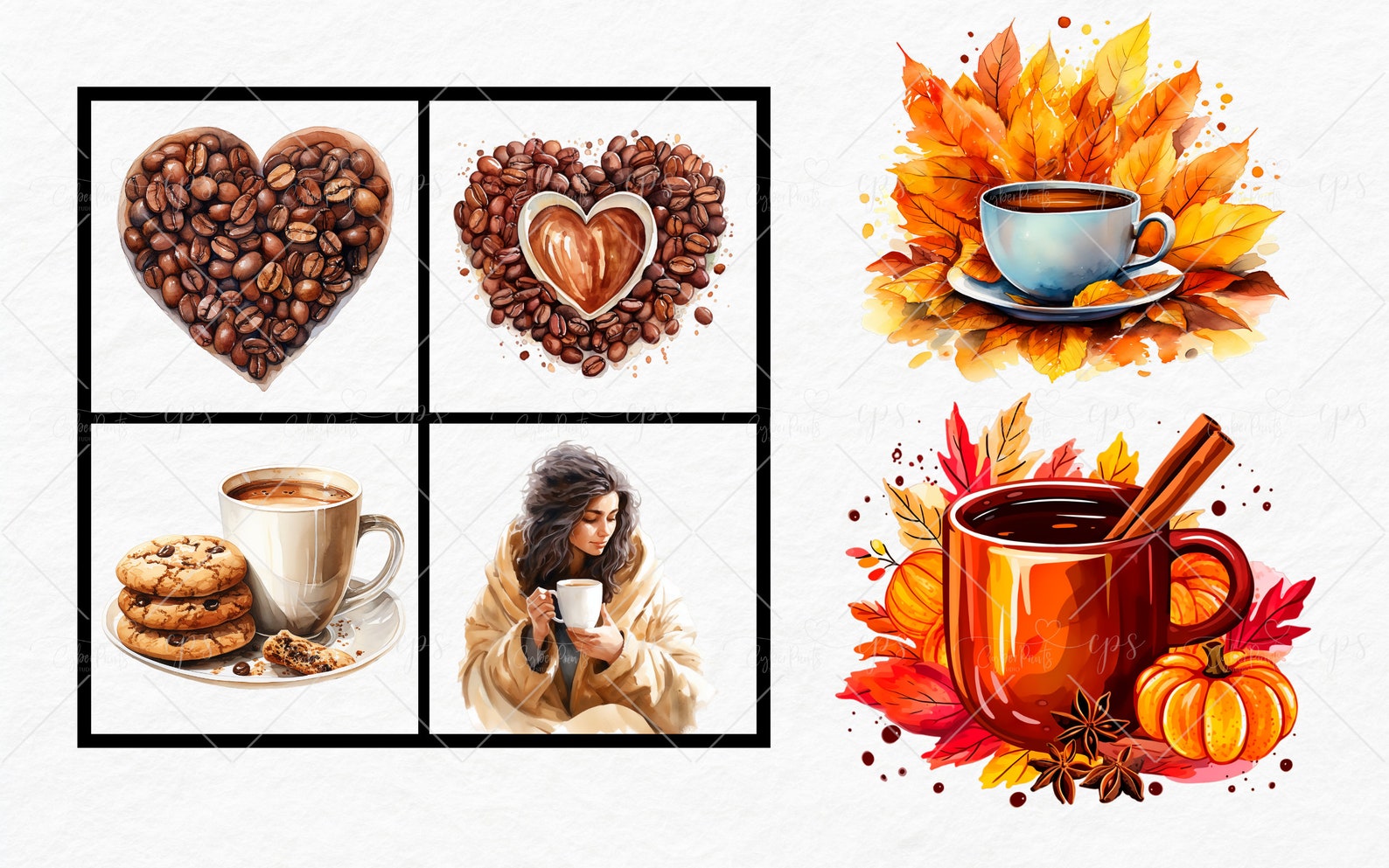 Watercolor Coffee Clip Art, Coffee Cup Clipart Bundle, Coffee Mug PNG ...